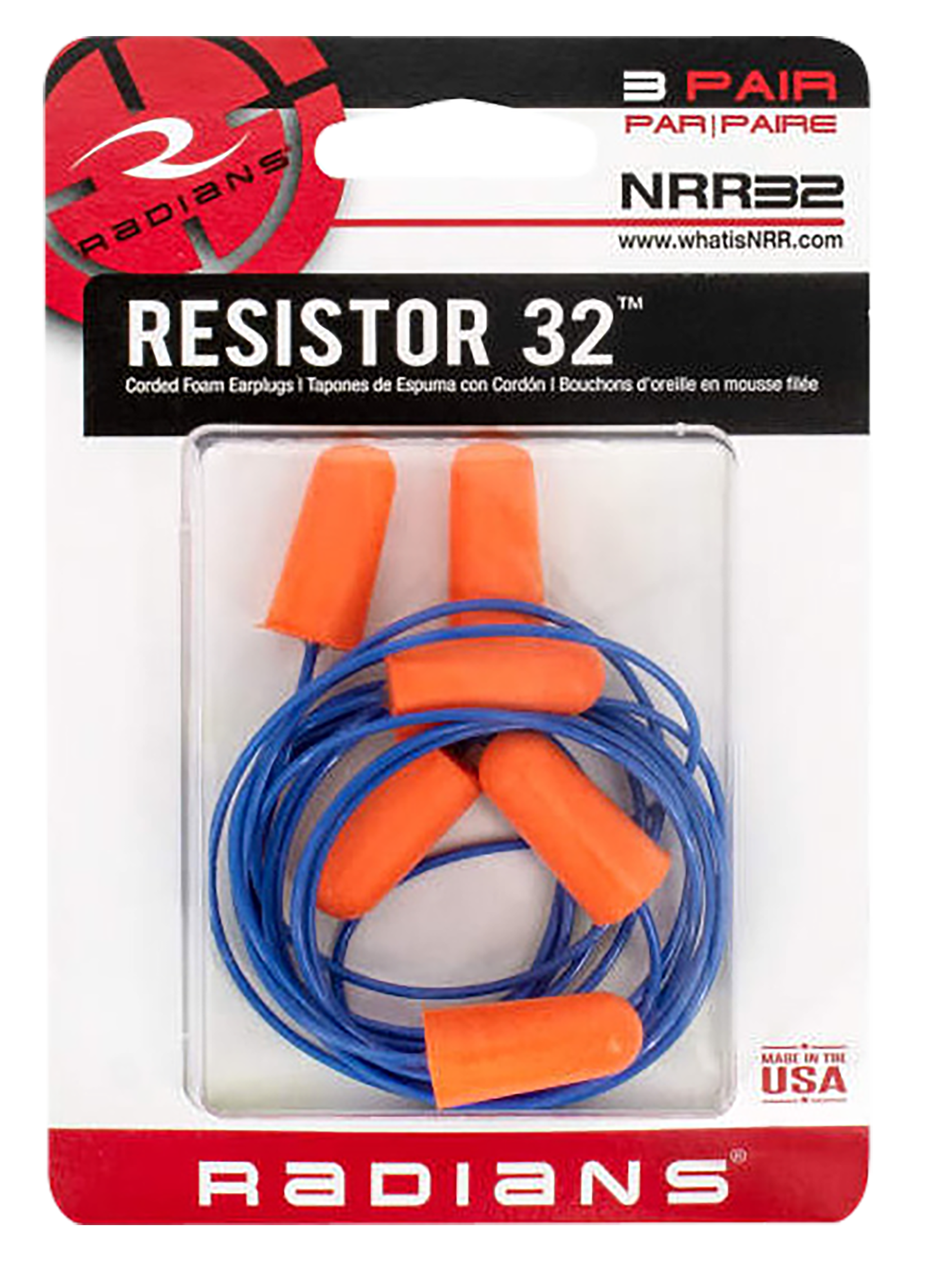 Resistor 32 dB Corded Ear Plugs - 3 Pair | The Real Grit