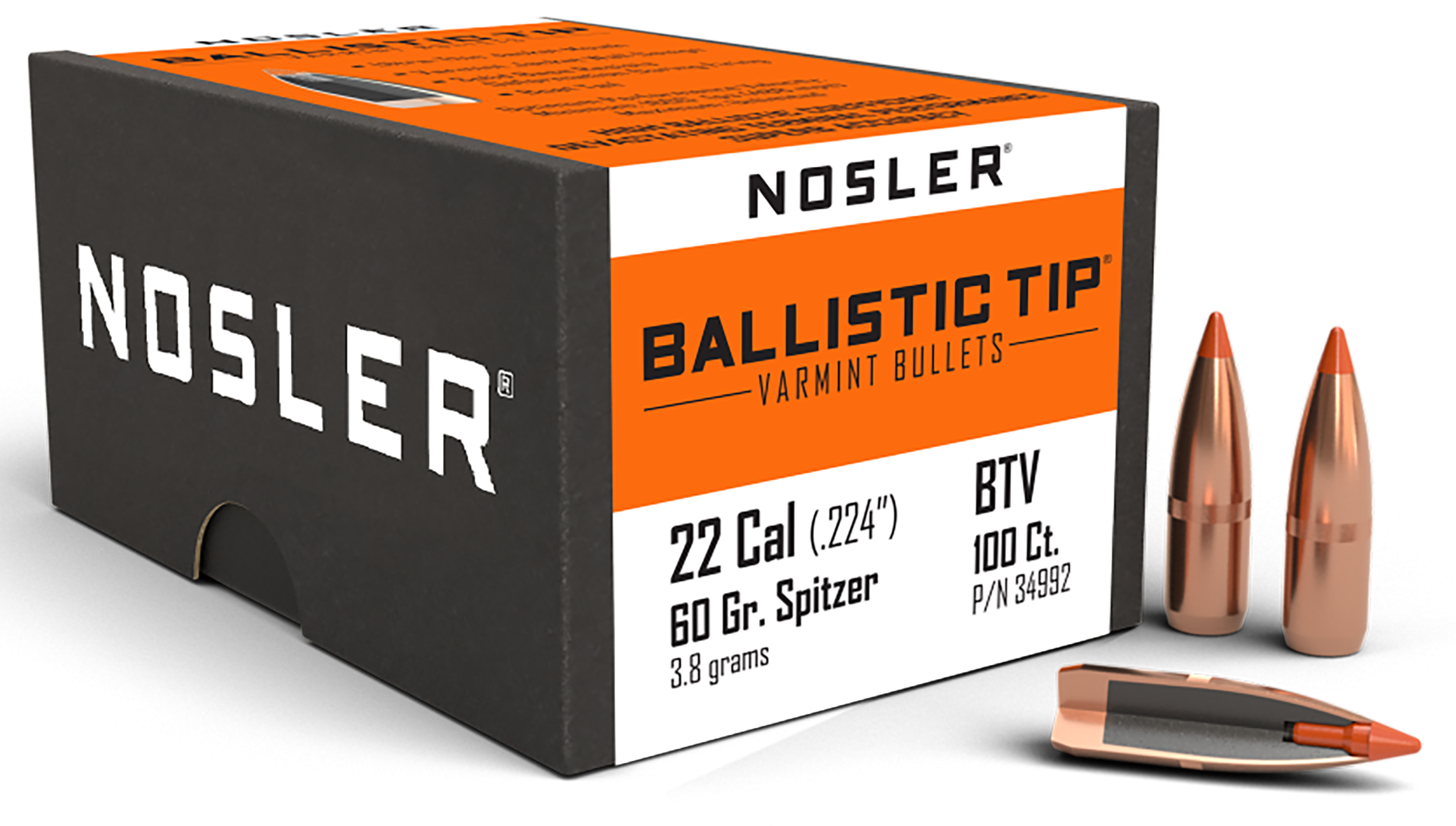 Ballistic Tip Varmint Spitzer 60 gr 22 Caliber Reloading Bullets - 100 Round Box | The Real Grit