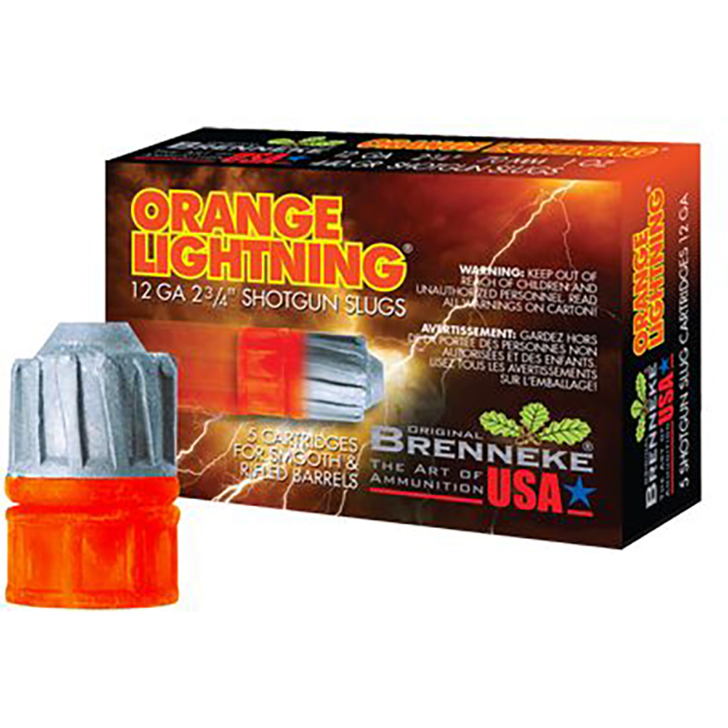 Orange Lightning Lead Free Sabot Slug 2-3/4" 12 Gauge Shotgun Ammo - 5 ...
