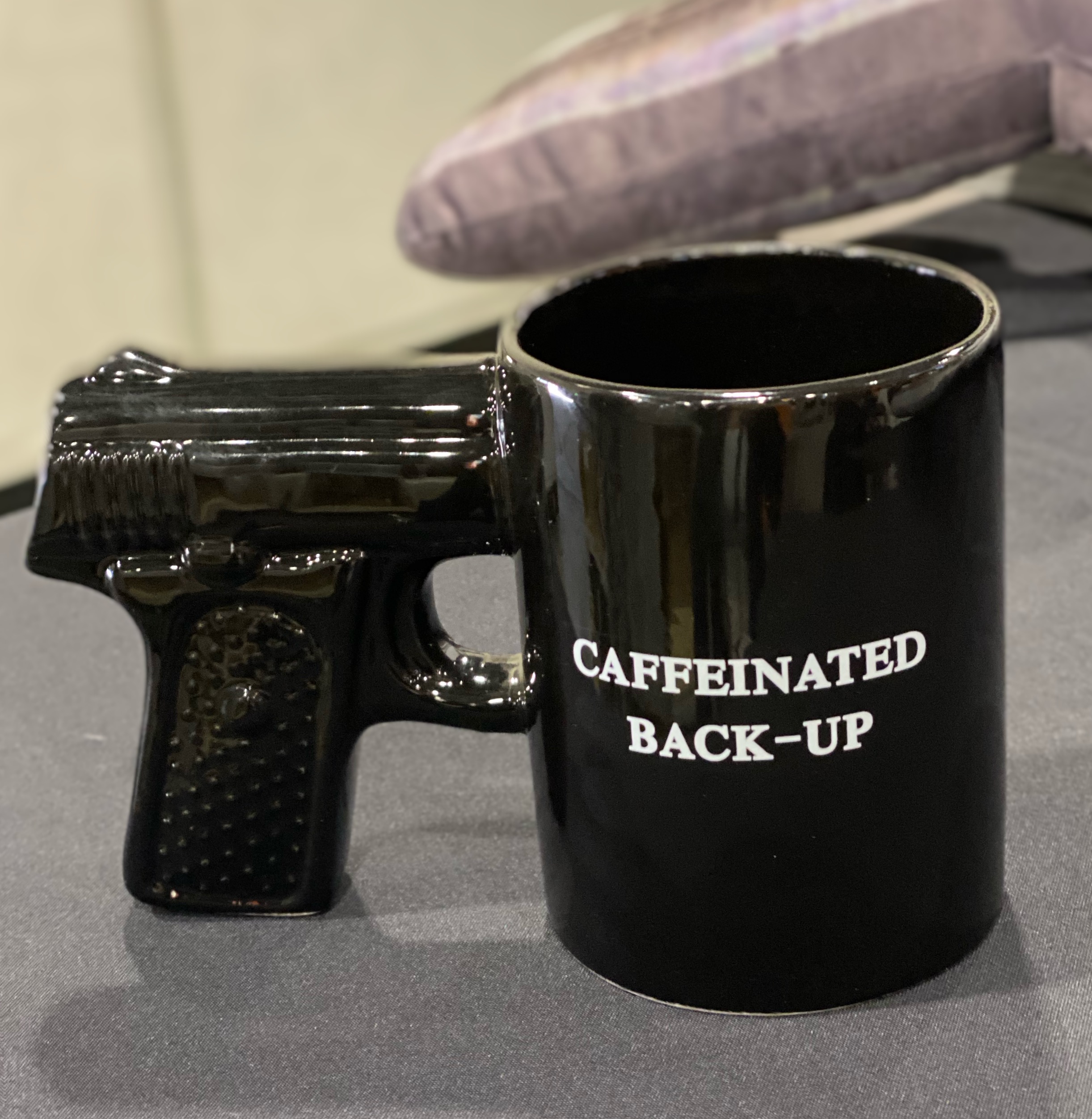 Ceramic Coffee Mug with Pistol Grip Handle - Black | The Real Grit
