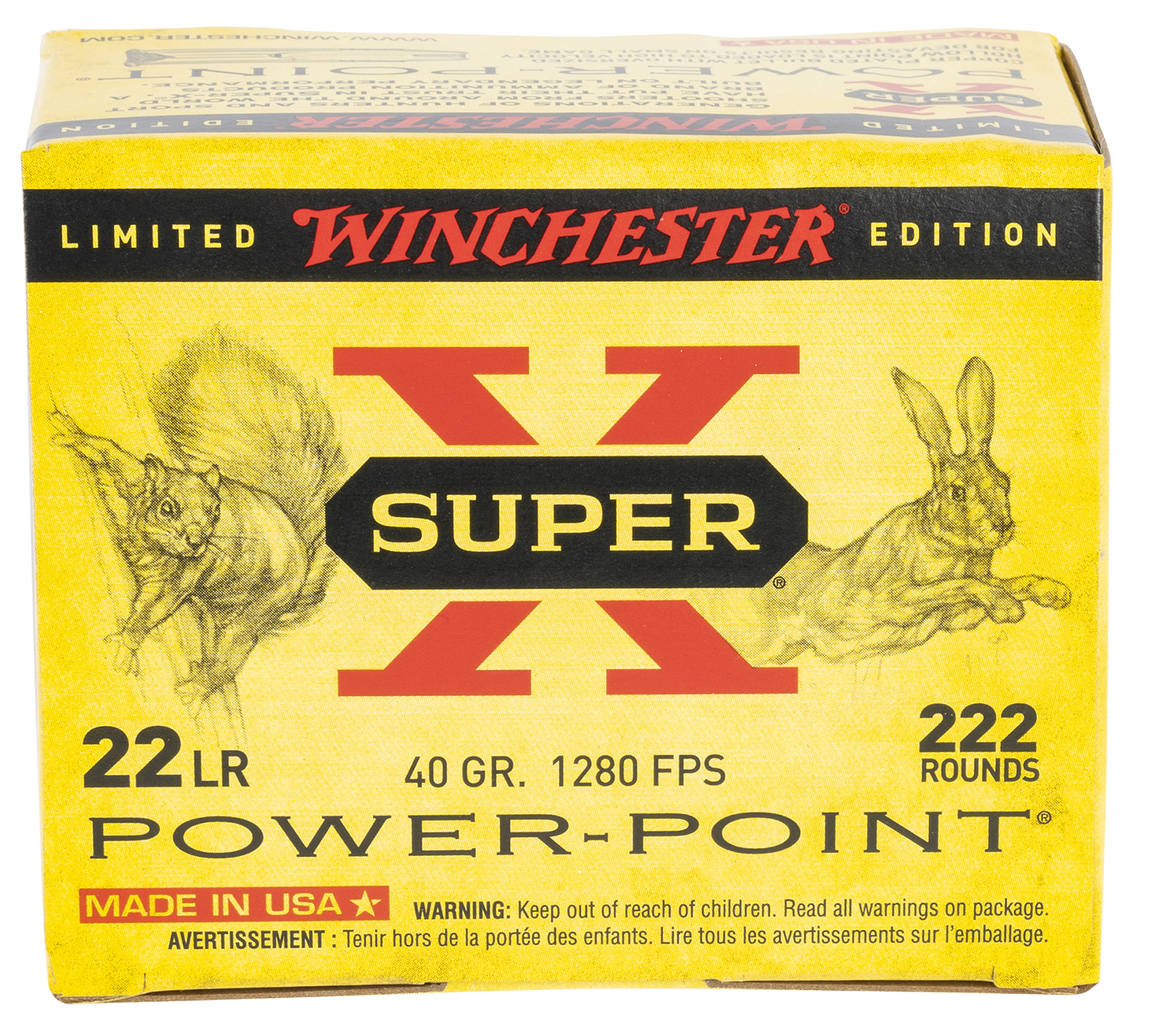 Super X Hollow Point 40 gr 22 Long Rifle Rimfire Ammo - 222 Round Box ...