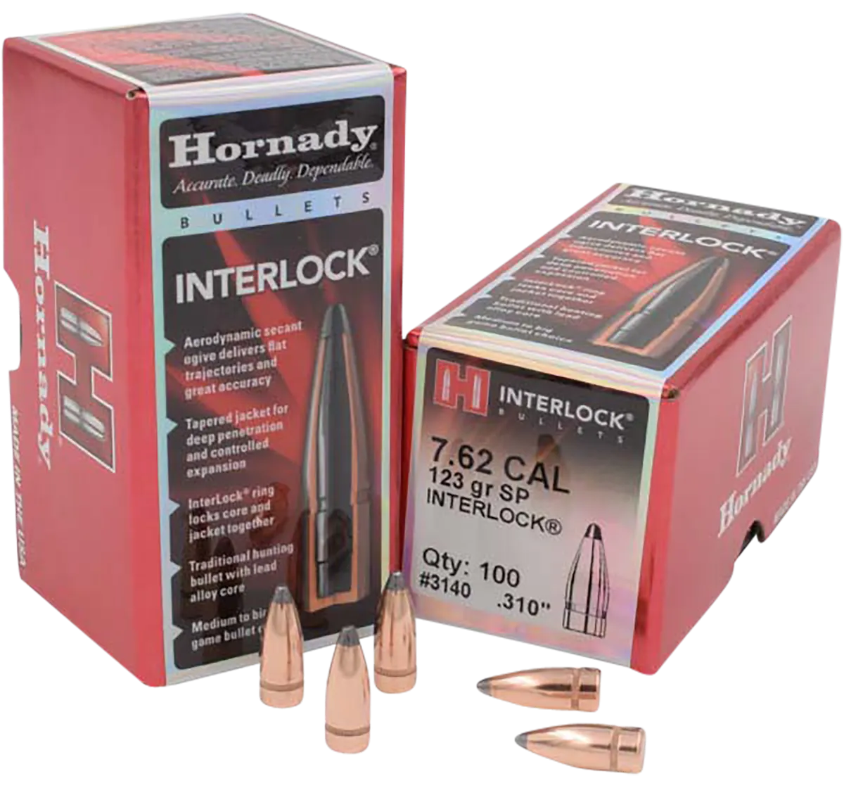 InterLock Soft Point 123 gr 7.62mm Reloading Bullets - 100 Round Box ...